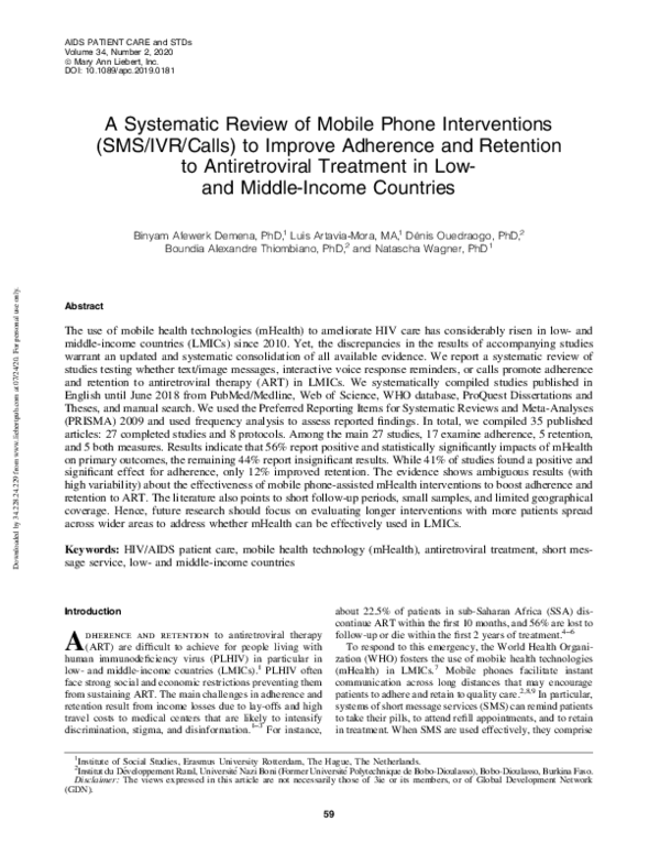 (PDF) A Systematic Review of Mobile Phone Interventions (SMS/IVR/Calls ...