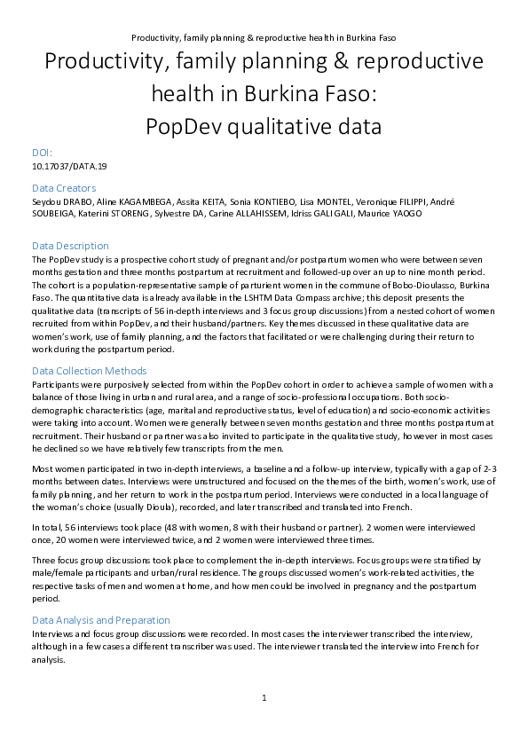 (PDF) Productivity, family planning and reproductive health in Burkina ...