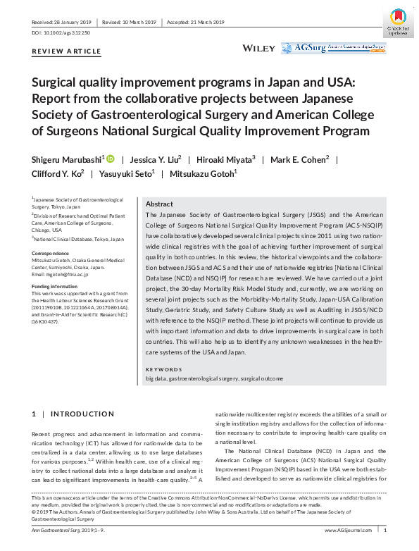 (PDF) Surgical quality improvement programs in Japan and USA: Report ...