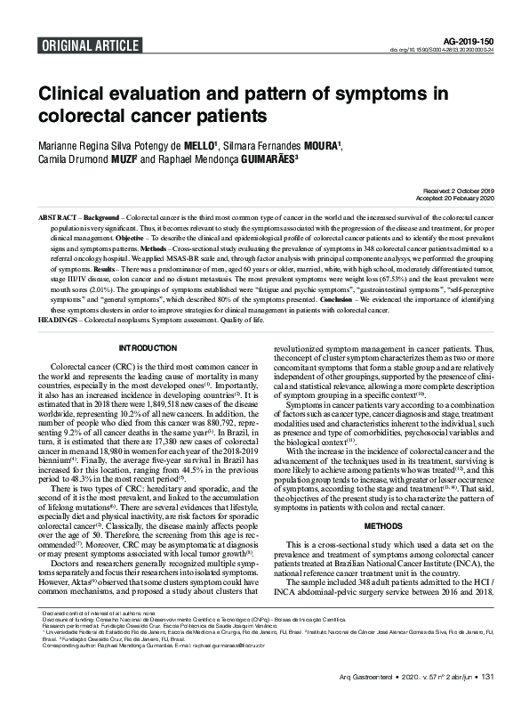 (PDF) Clinical Evaluation and Pattern of Symptoms in Colorectal Cancer ...