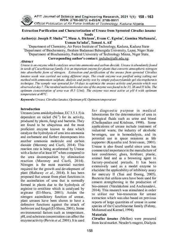 (PDF) Extraction Purification and Characterization of Urease from ...