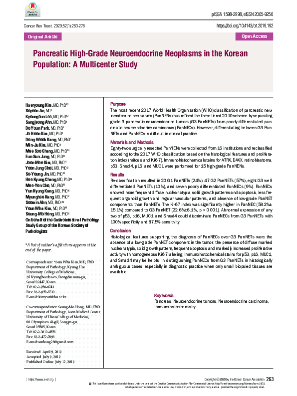 (PDF) Pancreatic High-Grade Neuroendocrine Neoplasms in the Korean ...