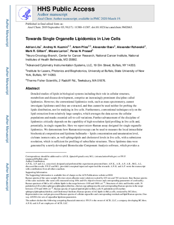 (PDF) Toward Single-Organelle Lipidomics in Live Cells | Mioara Larion ...