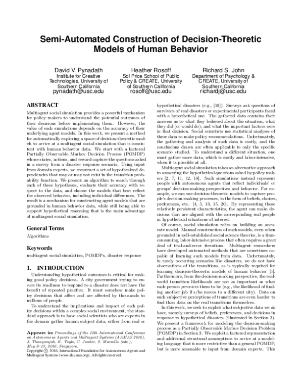 (PDF) Semi-Automated Construction of Decision-Theoretic Models of Human Behavior
