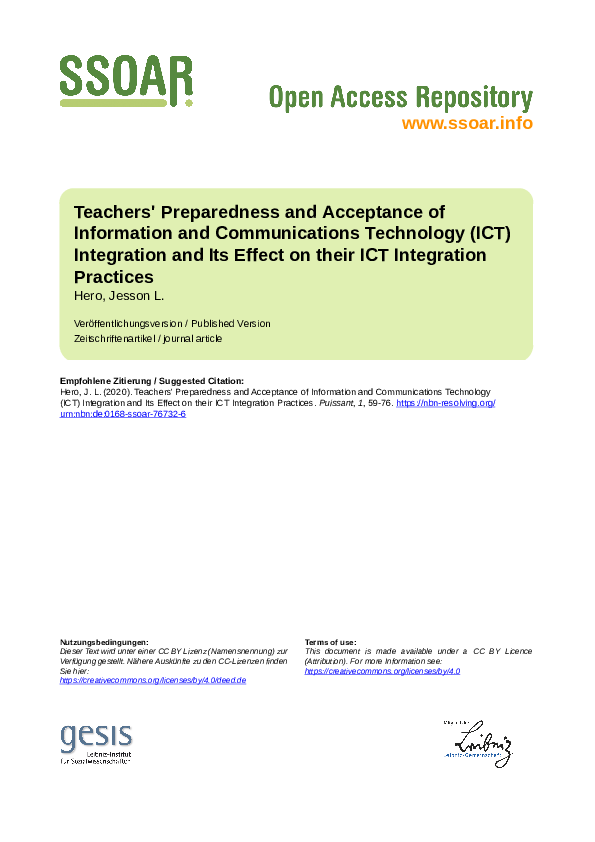 (PDF) Teachers’ Preparedness and Acceptance of Information and ...