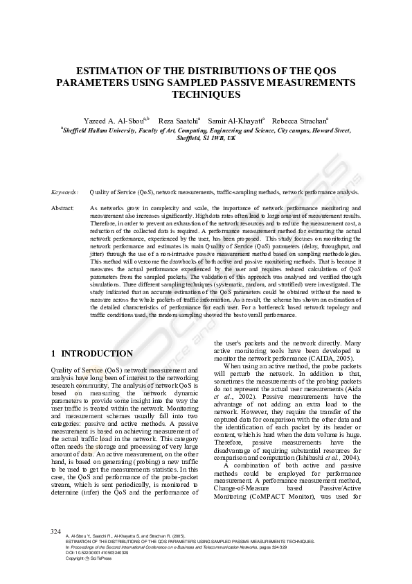 Pdf Estimation Of The Distributions Of The Qos Parameters Using Sampled Passive Measurements