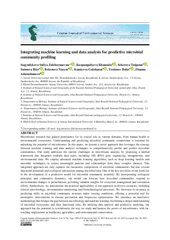 (PDF) Integrating machine learning and data analysis for predictive microbial community profiling