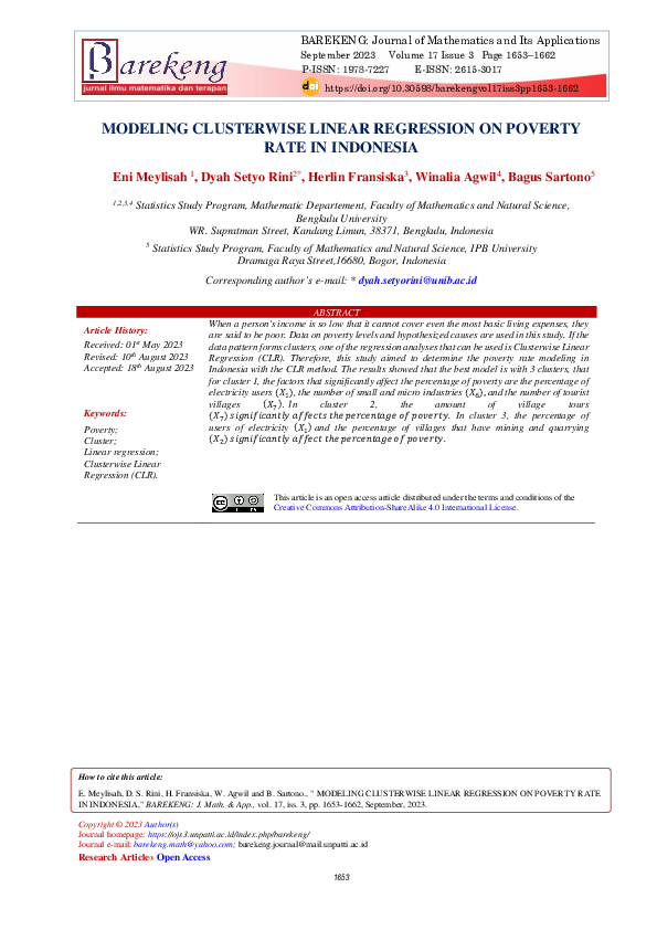 (PDF) Modeling Clusterwise Linear Regression on Poverty Rate in Indonesia