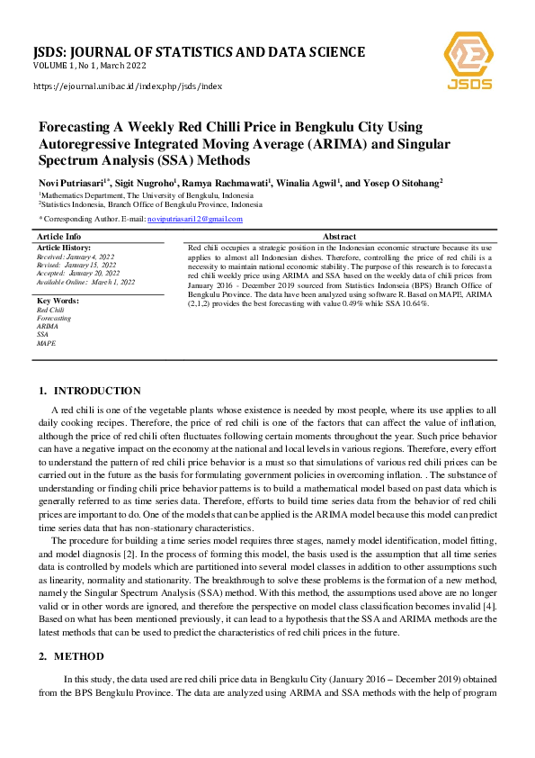 (PDF) Forecasting A Weekly Red Chilli Price in Bengkulu City Using ...