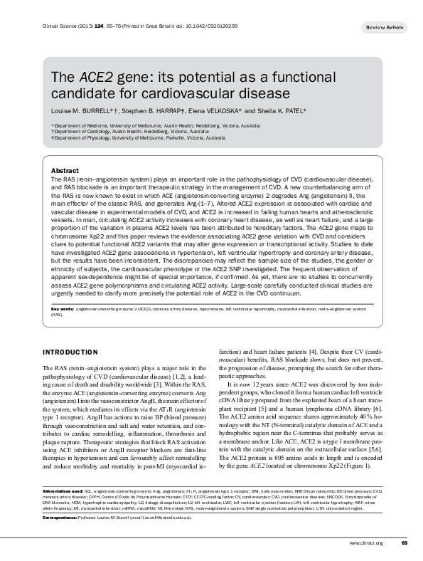 (PDF) The ACE2 gene: its potential as a functional candidate for ...