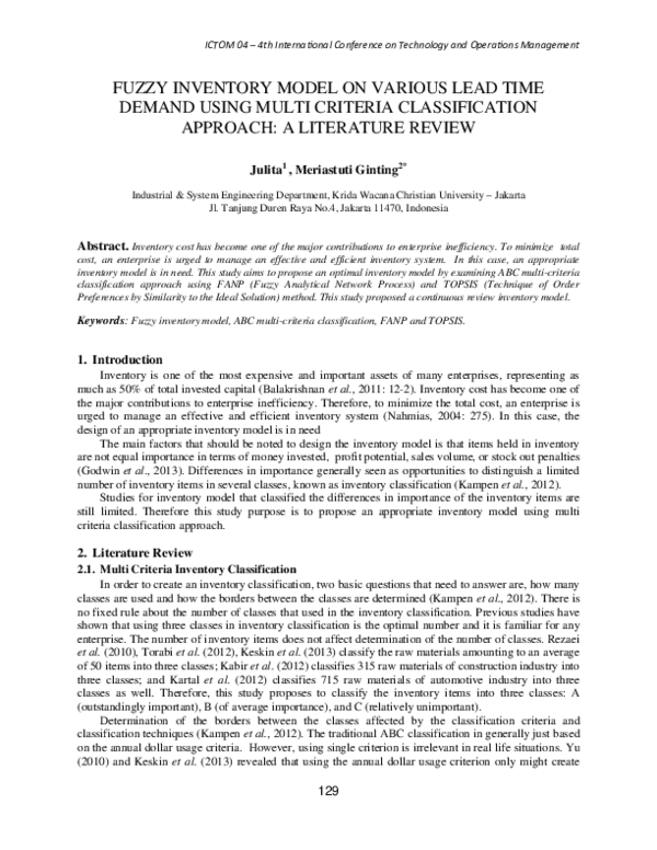 (PDF) Fuzzy inventory model on various lead time demand using multi criteria classification ...