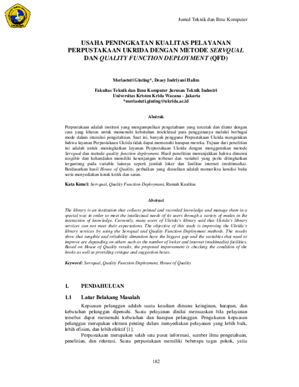 (PDF) Usaha Peningkatan Kualitas Pelayanan Perpustakaan Ukrida Dengan Metode Servqual Dan ...