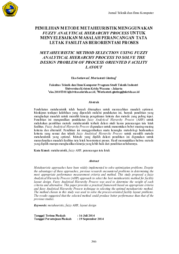 (PDF) Metaheuristic Method Selection using Fuzzy Analytical Hierarchy Process to Solve The ...