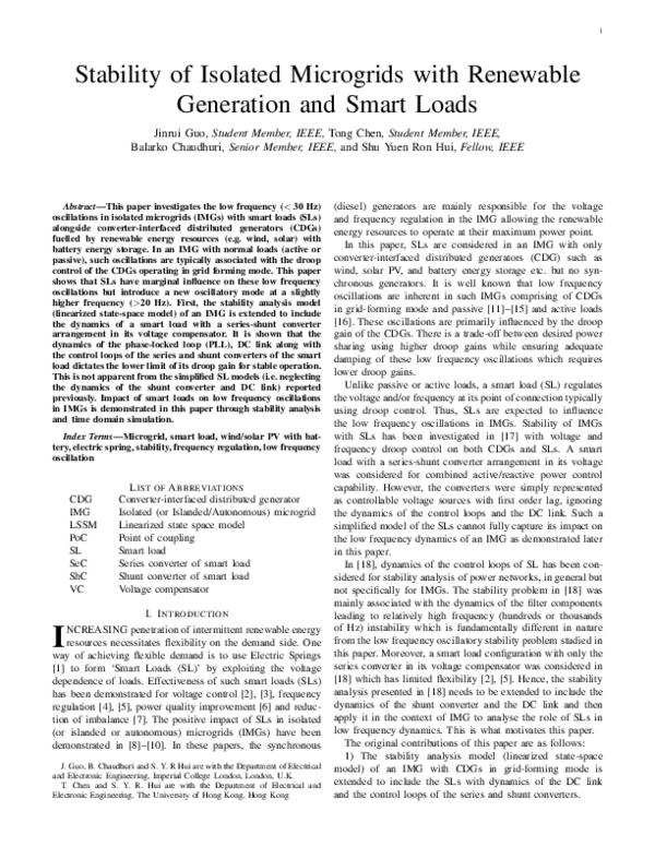 (PDF) Stability of Isolated Microgrids With Renewable Generation and Smart Loads