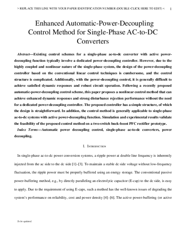 (PDF) Enhanced Automatic-Power-Decoupling Control Method for Single-Phase AC-to-DC Converters