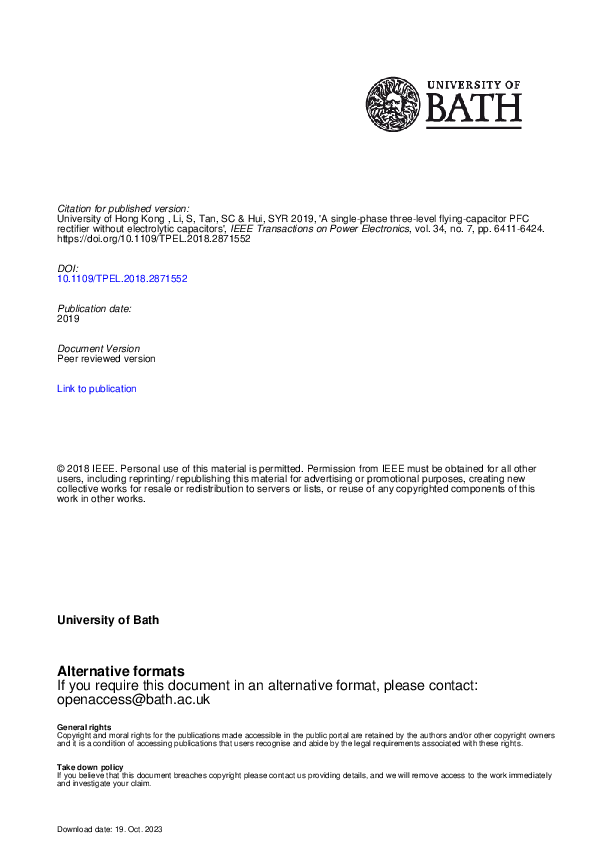 Pdf A Single Phase Three Level Flying Capacitor Pfc Rectifier Without Electrolytic Capacitors