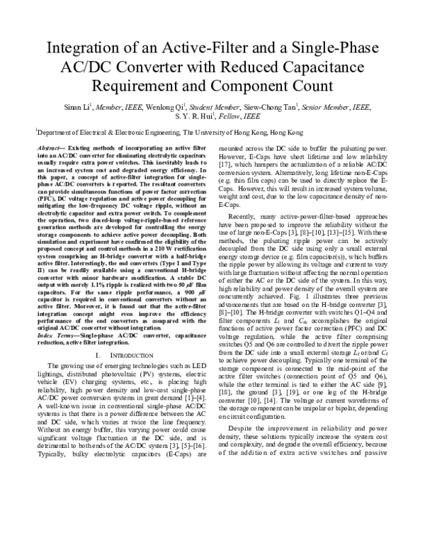 (PDF) Integration of an Active Filter and a Single-Phase AC/DC ...