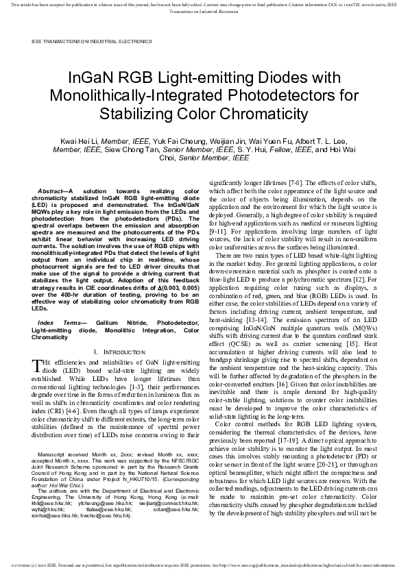 (PDF) Stabilizing Color Chromaticity in InGaN RGB LEDs with PDs