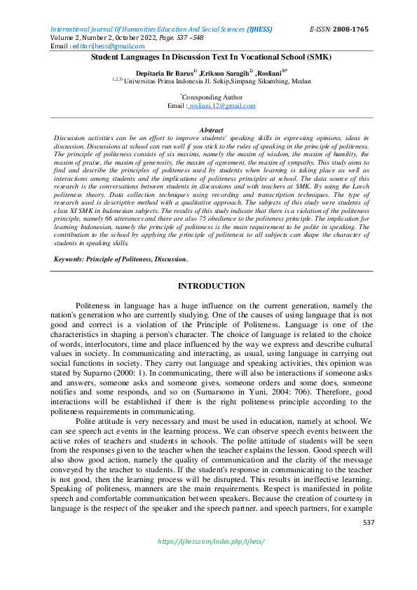 (PDF) Student Languages In Discussion Text In Vocational School (SMK)