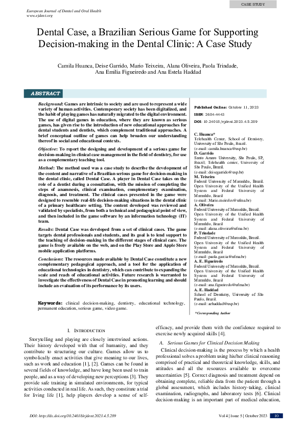 (PDF) Dental Case, a Brazilian Serious Game for Supporting Decision ...