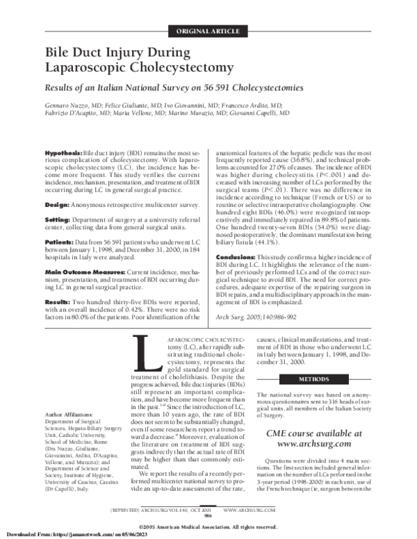 (PDF) Bile Duct Injury During Laparoscopic Cholecystectomy | Brian ...