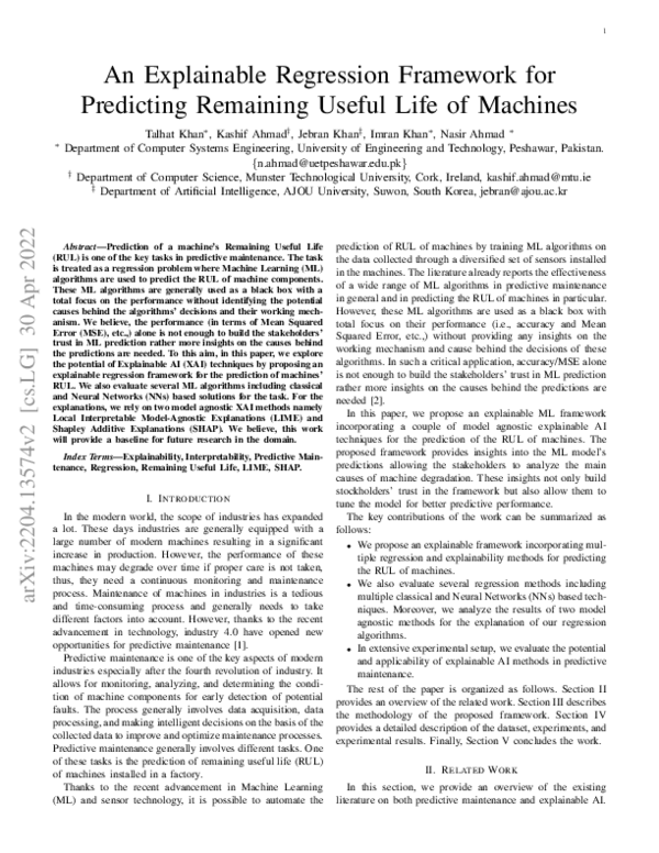 Pdf An Explainable Regression Framework For Predicting Remaining Useful Life Of Machines