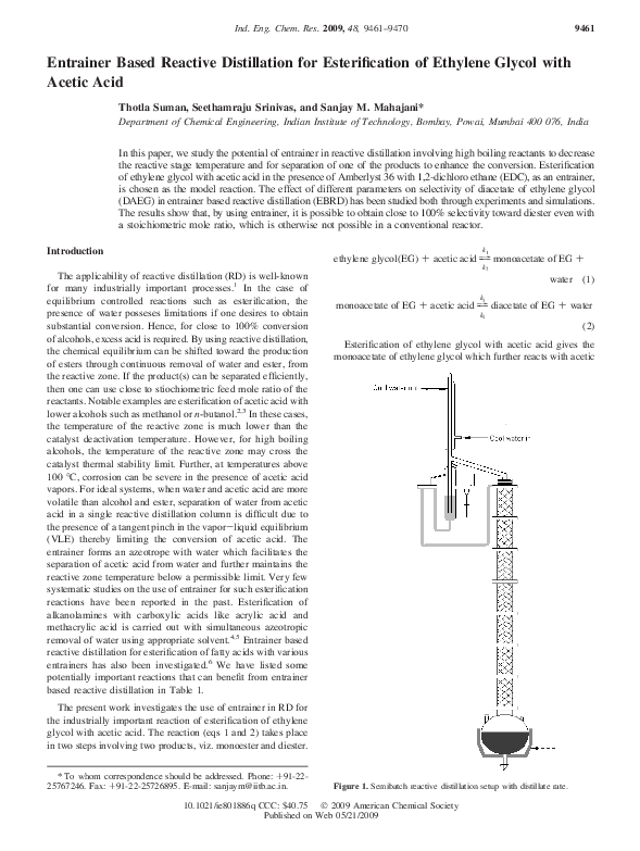 (PDF) Entrainer-Based Reactive Distillation for Esterification of ...