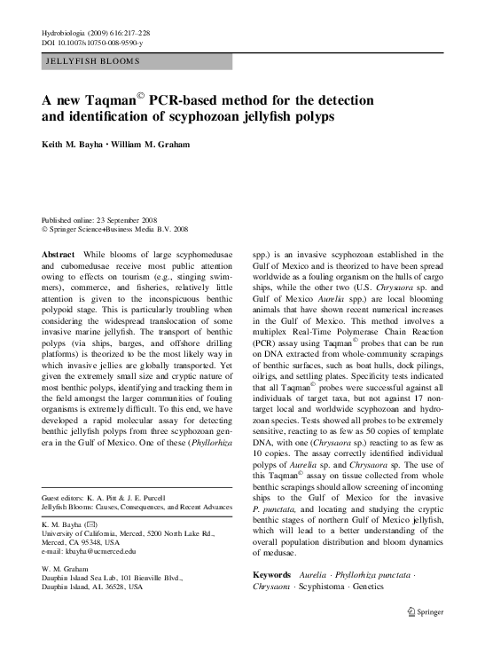 (PDF) A new Taqman© PCR-based method for the detection and identification of scyphozoan ...