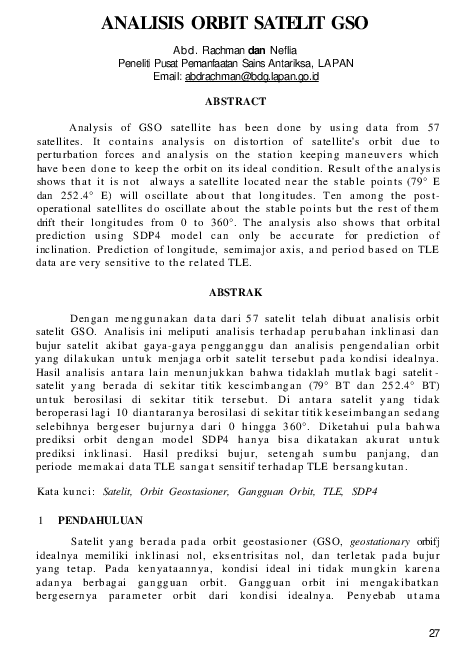 (PDF) Analisis Orbit Satelit Gso