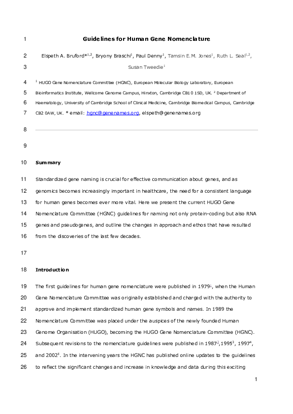 (PDF) Guidelines for Human Gene Nomenclature
