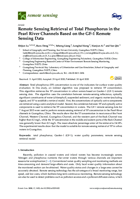 (PDF) Remote Sensing Retrieval of Total Phosphorus in the Pearl River ...