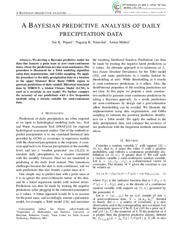 (PDF) A BAYESIAN PREDICTIVE ANALYSIS OF DAILY PRECIPITATION DATA