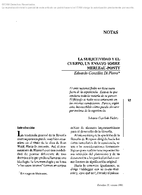 (PDF) La subjetividad y el cuerpo, un ensayo sobre Merleau-Ponty