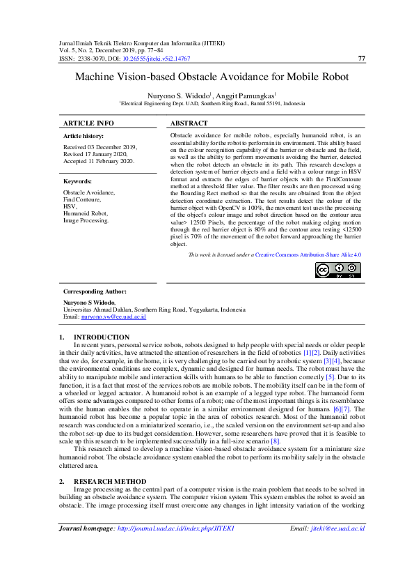 (PDF) Machine Vision-based Obstacle Avoidance for Mobile Robot | Anggit ... (PDF) Machine Vision-based Obstacle Avoidance for Mobile Robot | Anggit ...