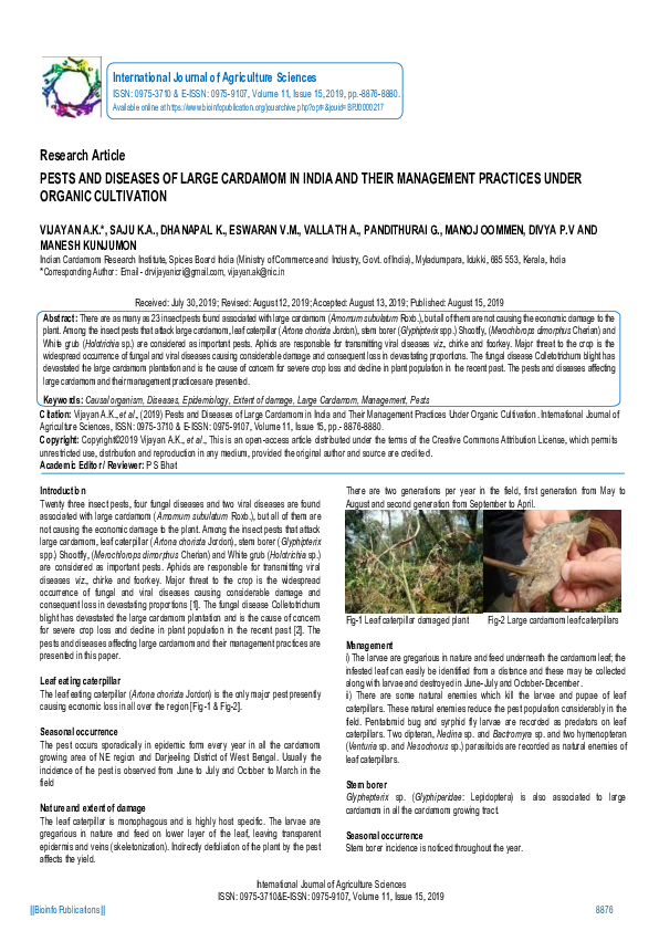 (PDF) Research Article PESTS AND DISEASES OF LARGE CARDAMOM IN INDIA ...