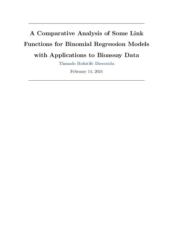 (PDF) A Comparative Analysis of Some Link Functions for Binomial Regression Models with ...