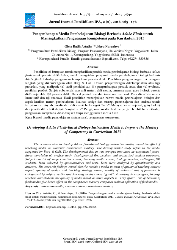 (PDF) Pengembangan media pembelajaran biologi berbasis adobe flash untuk meningkatkan penguasaan ...