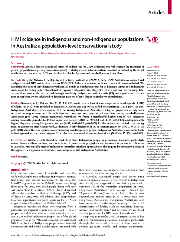 (PDF) HIV incidence in Indigenous and non-Indigenous populations in ...
