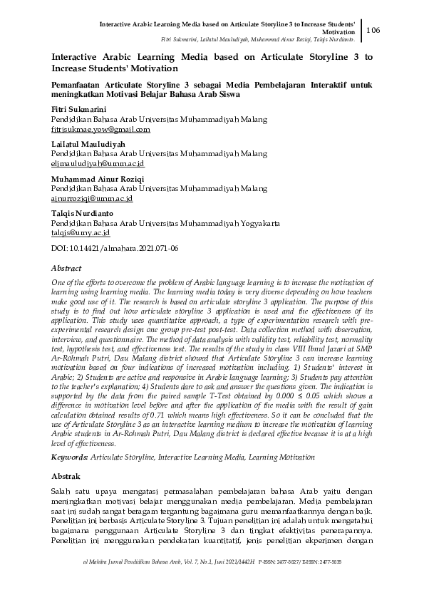 (PDF) Interactive Arabic Learning Media based on Articulate Storyline 3 to Increase Students ...