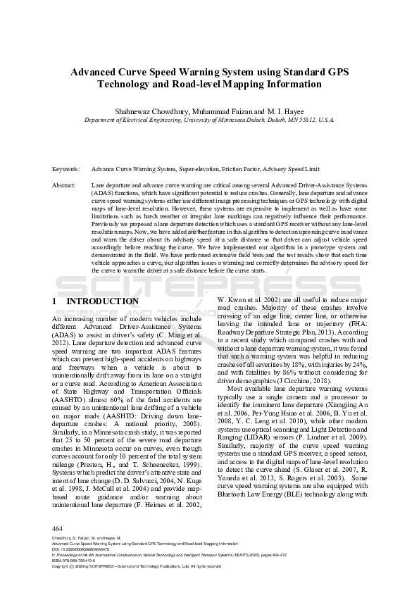 (PDF) Advanced Curve Speed Warning System using Standard GPS Technology ...