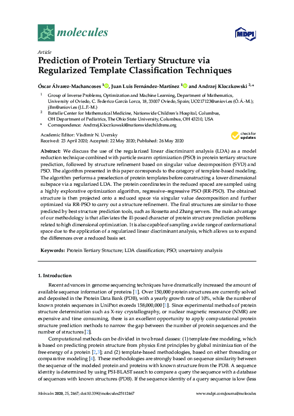 (PDF) Prediction of Protein Tertiary Structure via Regularized Template Classification ...