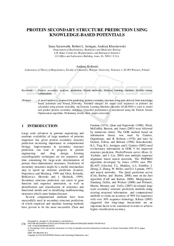 (PDF) Protein Secondary Structure Prediction Using Knowledge-Based Potentials