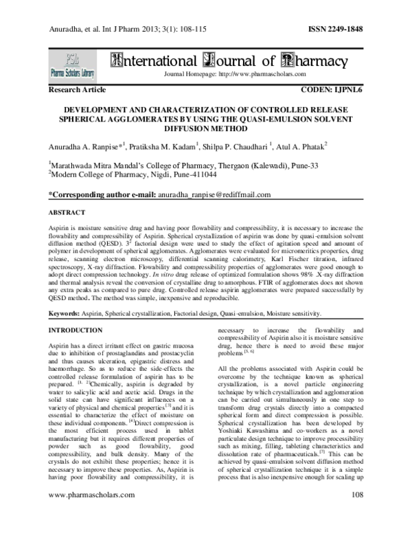 (PDF) Development and Characterization of Controlled Release Spherical ...