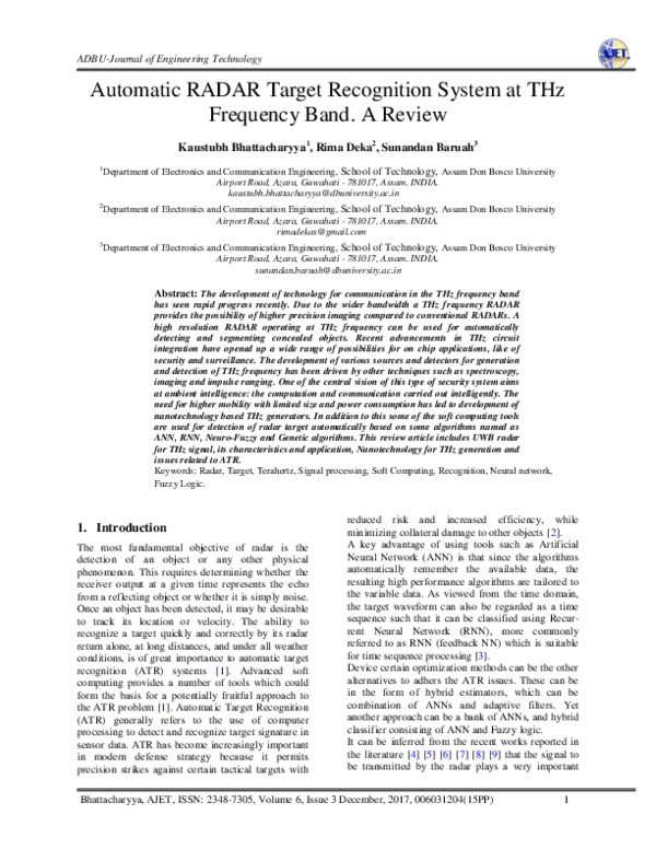 (PDF) Automatic RADAR Target Recognition System at THz Frequency Band ...