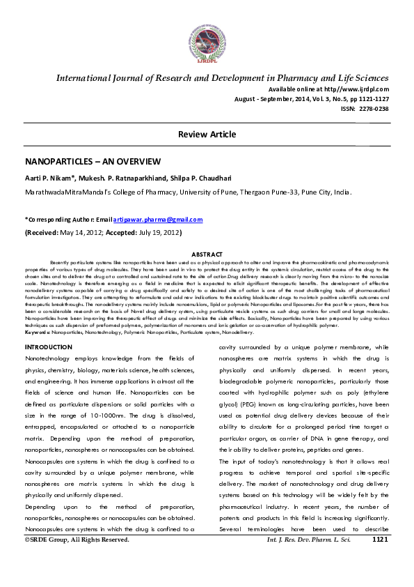 (PDF) Nanoparticles Â an Overview