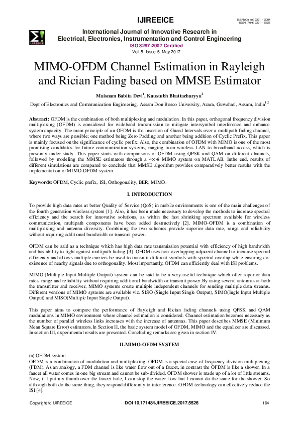 (PDF) MIMO-OFDM Channel Estimation in Rayleigh and Rician Fading based ...