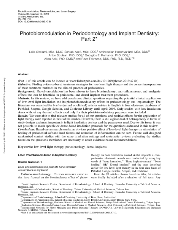 (PDF) Photobiomodulation in Periodontology and Implant Dentistry: Part 2