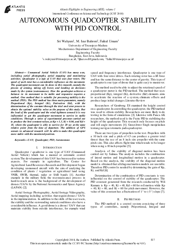 (PDF) Autonomous Quadcopter Stability with Pid Control
