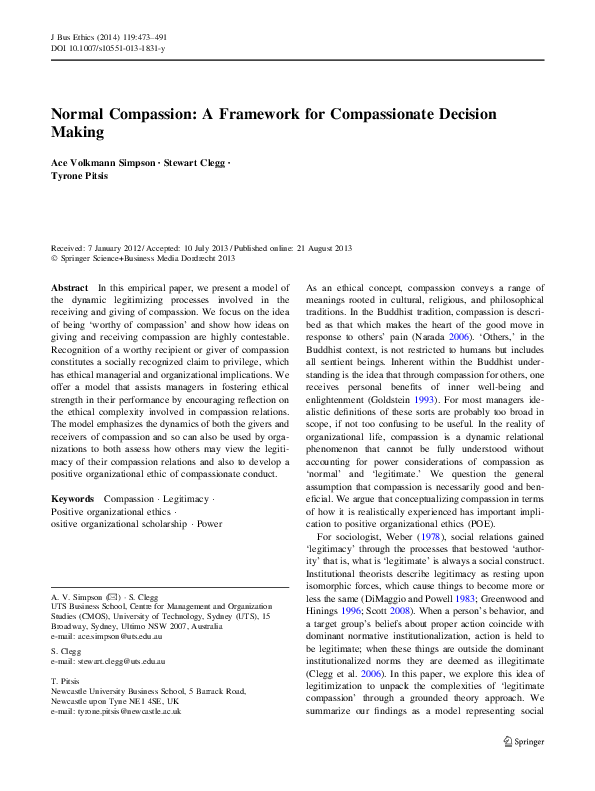 (PDF) Normal Compassion: A Framework for Compassionate Decision Making