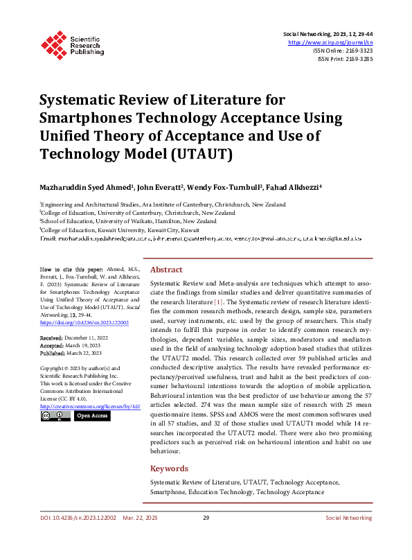 (PDF) Systematic Review of Literature for Smartphones Technology Acceptance Using Unified Theory ...